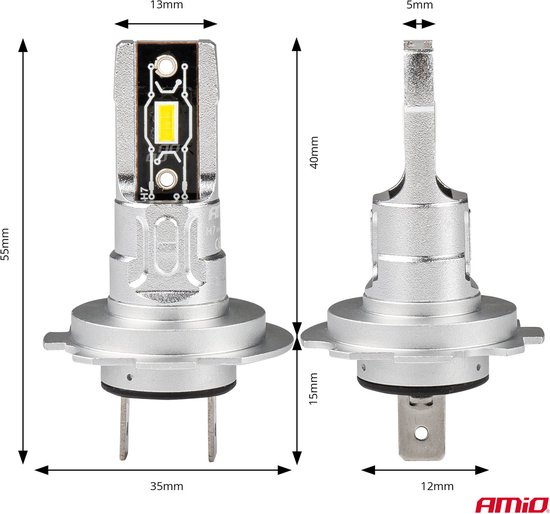 AMiO Dimlicht + Grootlicht LED H7 Mini 6500k Wit 4 stuks (set) [Witte ...