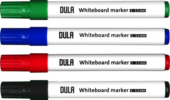 DULA Whiteboard stiften set 4 kleuren - Whiteboard marker - 1 - 1.5 mm ...