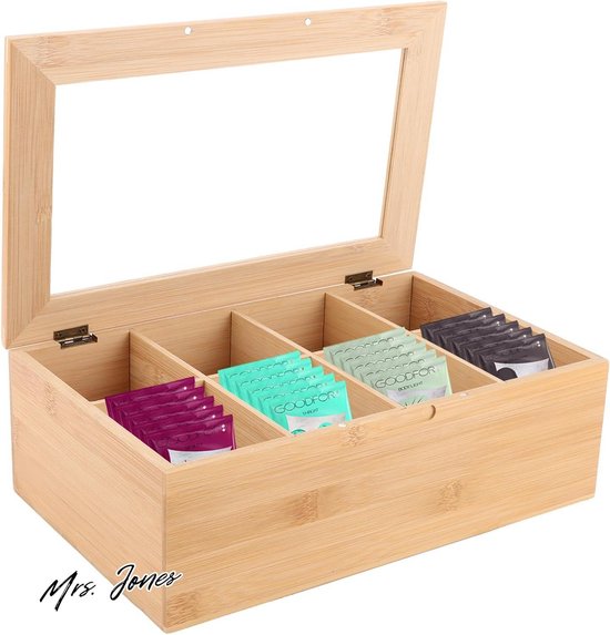 Mrs. Jones Theedoos van bamboe met 8 vakken magnetische luchtdichte ...