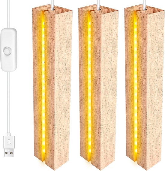 Houten led-lichtbasis - 3 stuks verlichte sokkel houten sokkel ...