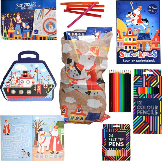 Kleurpakket Sinterklaas met Jute Zak - Schoencadeautjes Sinterklaas ...