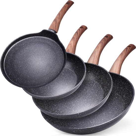 Koekenpan Set met Pannenkoekenpan BLACK&WOOD 20 / 24 / 24 / 28 cm 4 ...