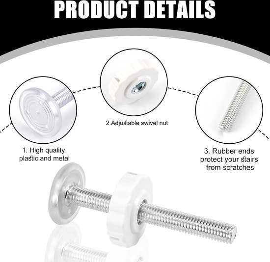 4Pcs 90mm Push Screws M10 Clamp Screw for Child Gate - Threaded Spindle ...