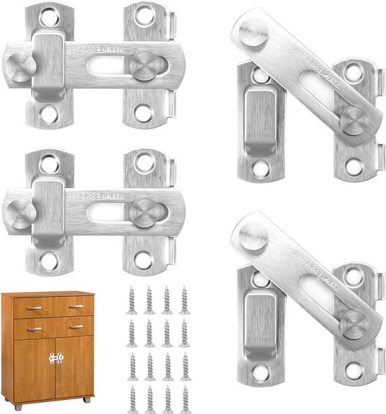 4 Pcs Stainless Steel Door Latches Black Sliding Strip Flip Latch ...