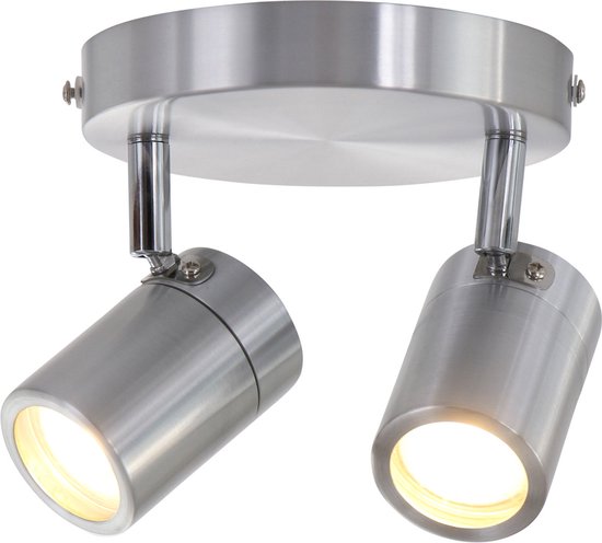 Industriële badkamer spot Upround led | 2 lichts | geborsteld staal ...