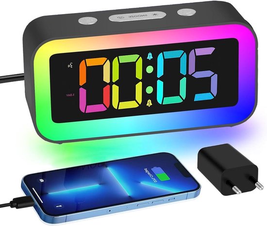 RGB-gekleurde digitale wekker met dubbel alarm - dag- weekdagen ...