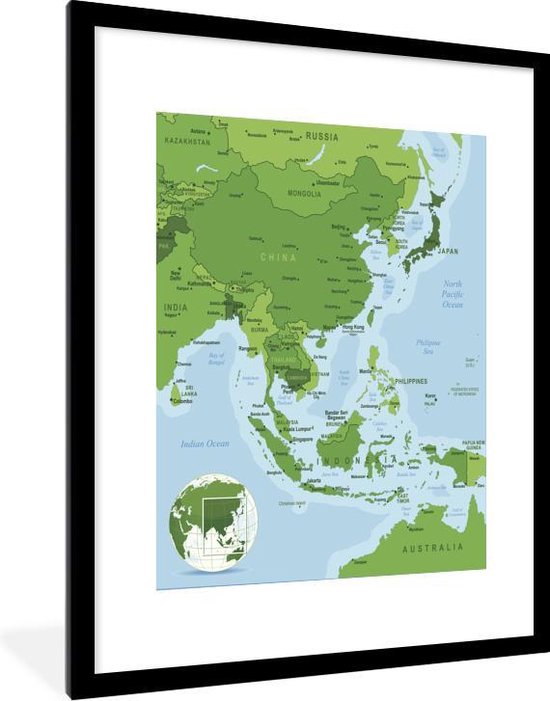Fotolijst incl. Poster - Highly detailed vector map of East Asia with ...
