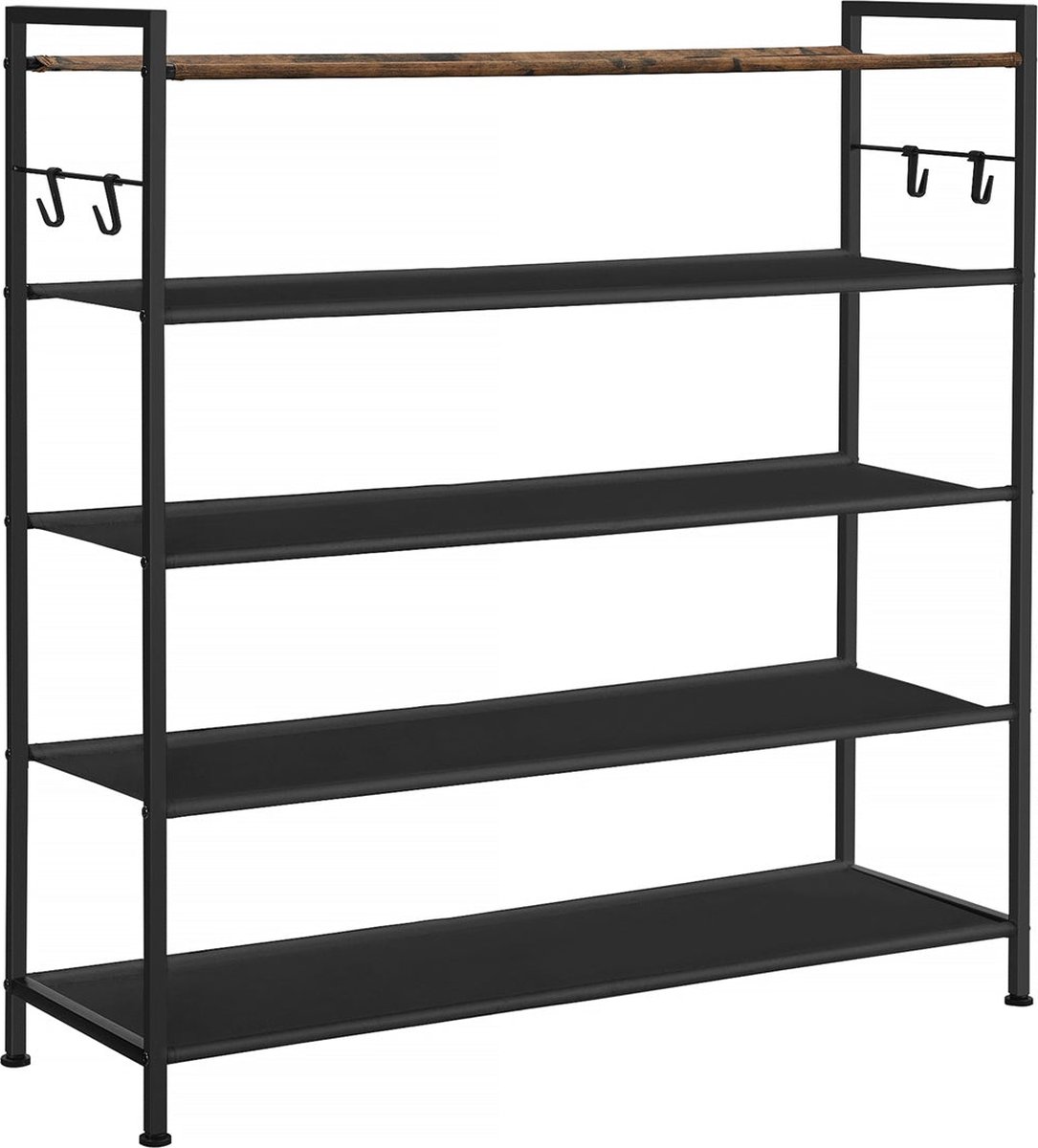 Schoenenrek - Schoenenkast - Met 5 niveaus - Voor 20 paar schoenen - Metalen frame - Zwart | bol.