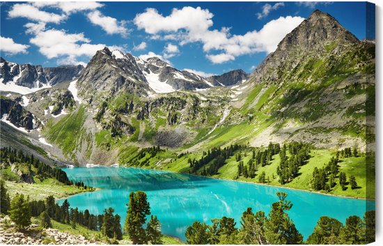 Schilderijkoning - Canvas Schilderij Van Het Meer In De Bergen - 120 x 80 cm | bol.com