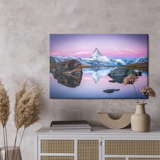 Schilderijkoning - Canvas Schilderij Meer In De Bergen - 120 x 80 cm | bol