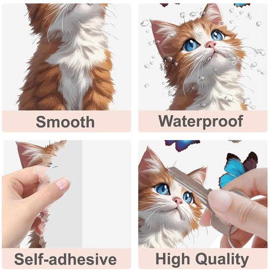 Decoratieve vuilnisbakstickers 25 x 72 cm cartoon kat vlinder ...