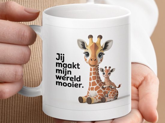 Mok Schattige Giraffe met Baby - 'Jij maakt mijn wereld mooier' Cadeau ...