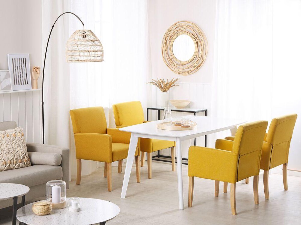 Beliani ROCKEFELLER - Eetkamerstoel - geel - polyester | bol.com