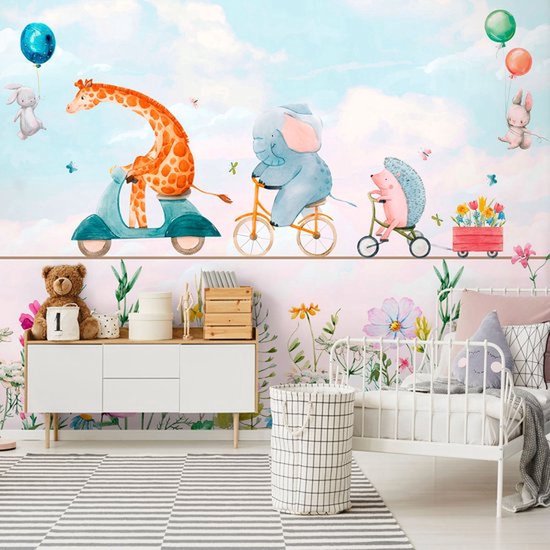 Fotobehang - Vlies Behang - Bloemen en Vrolijke Dieren - Scandinavisch ...
