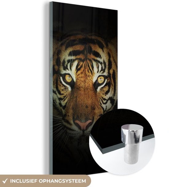 MuchoWow® Glasschilderij 40x80 cm - Schilderij acrylglas - Tijger - Licht - Ogen -... | bol