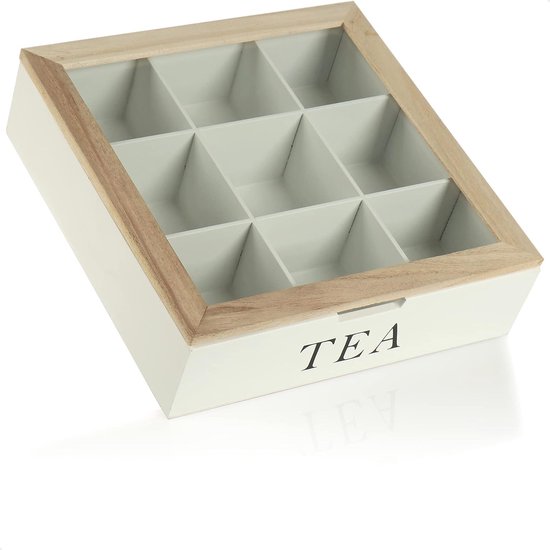 theedoos met 9 vakken voor maximaal 90 theezakjes - witte houten ...