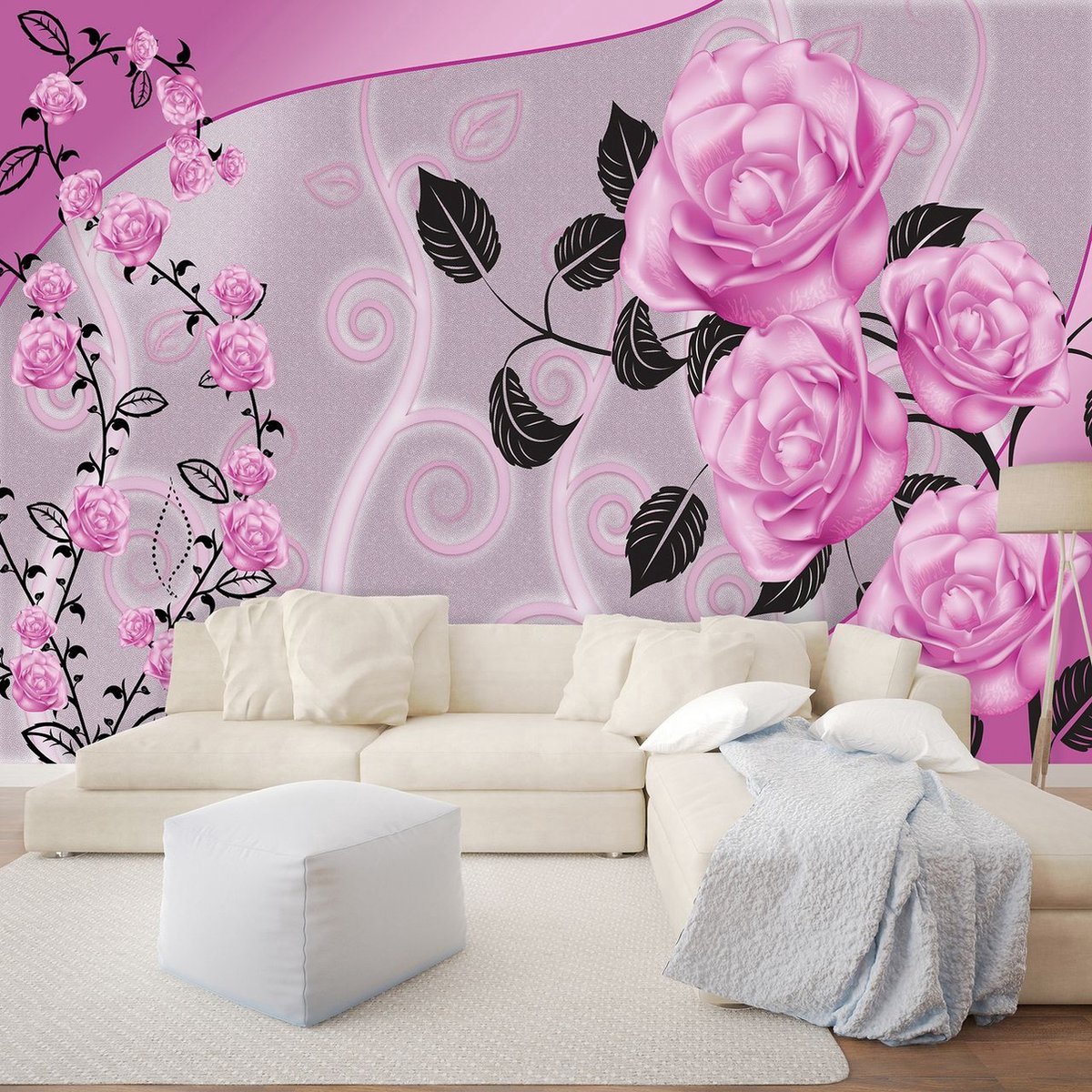 Fotobehang - Vlies Behang - Luxe Patroon met Rozen - Kunst - Bloemen ...