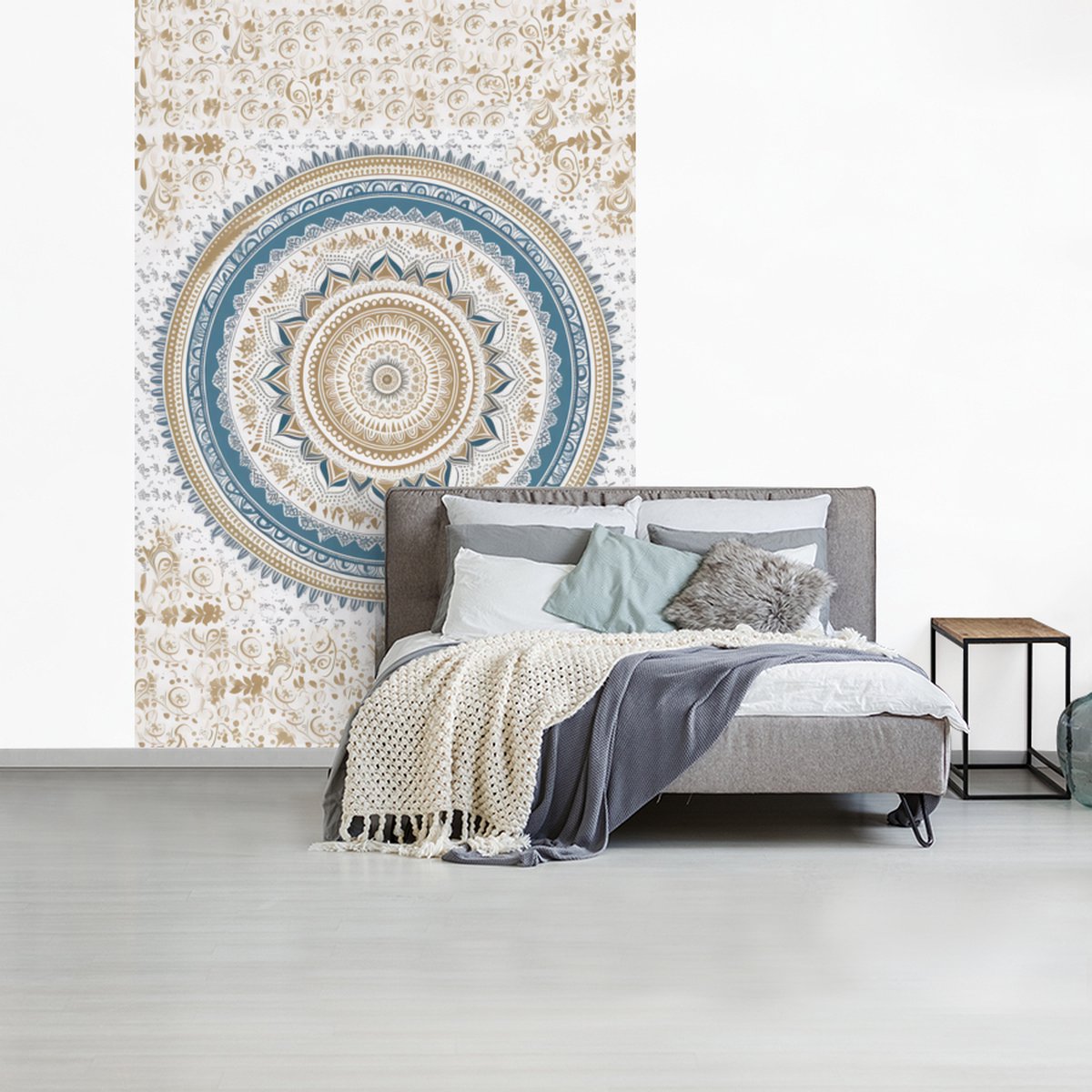 Behang - Fotobehang Mandala - Blauw - Bohemian - Wit - Design - Breedte ...