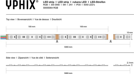 LED strip 5m 24V RGB IP20 300 SMD 5050 LEDS | bol