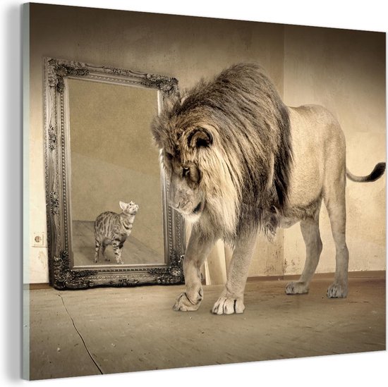 Glasschilderij - Leeuw - Kat - Spiegel - 40x30 cm - Acrylglas ...