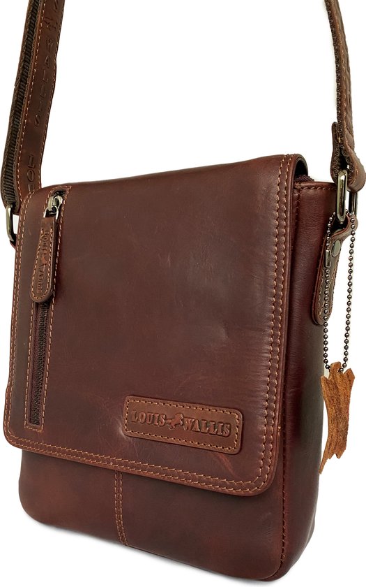 Louis Wallis leren tas heren bruin schoudertas heren - crossbody tas ...