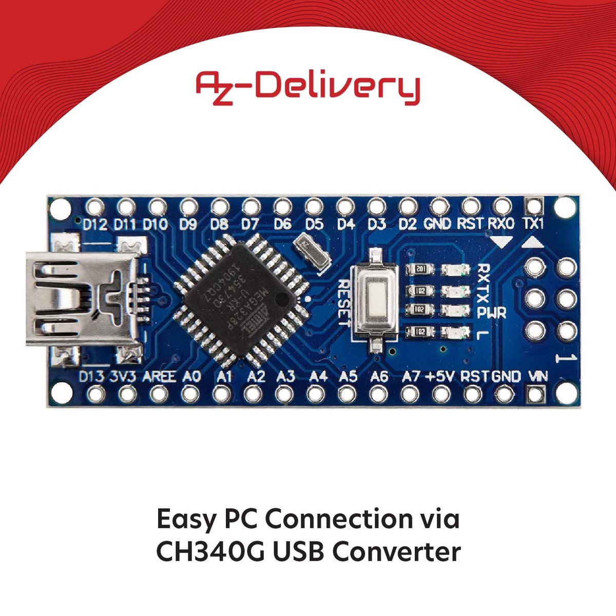 Azdelivery Nano V3 0 Mini Usb Board Atmega328 5v 16mhz Ch340 Atmega328p
