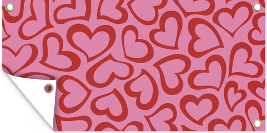 Schuttingposter Een illustratie van behang met rode hartjes - 200x100 ...