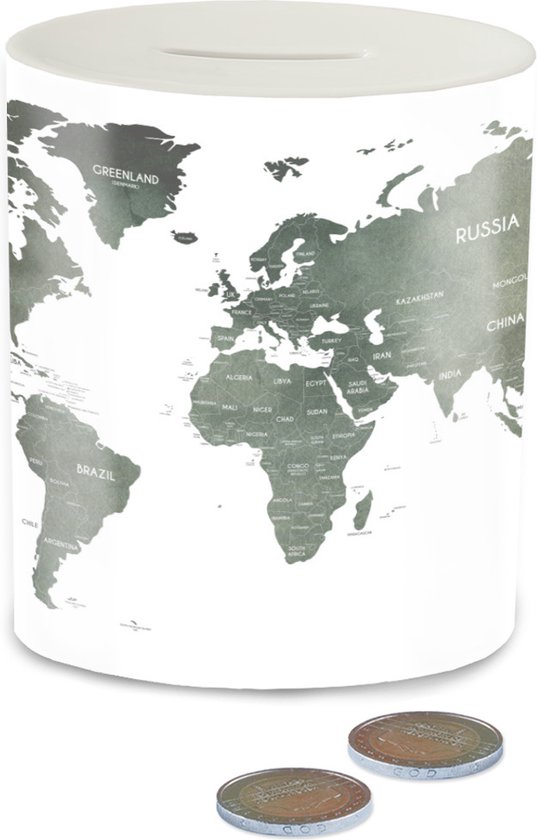 Spaarpot - Spaarblik - Wereldkaart - Grijs - Design - Spaarpotten ...