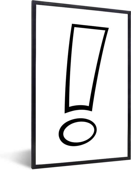 Fotolijst incl. Poster - Cartoon tekening van een uitroepteken in zwart ...