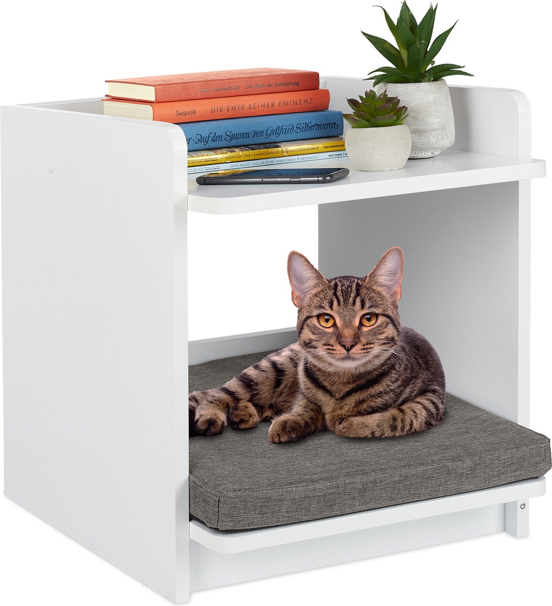 Relaxdays bijzettafel met kattenmand - kattenmeubel - kattenhuis ...