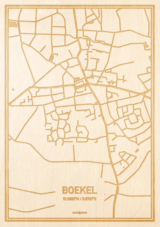 Kaart Boekel - Gegraveerde stadskaart Hood&Wood - Hout, A4 | bol.com
