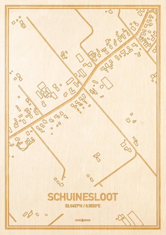 Kaart Schuinesloot - Gegraveerde stadskaart Hood&Wood - Hout, A4 | bol.com