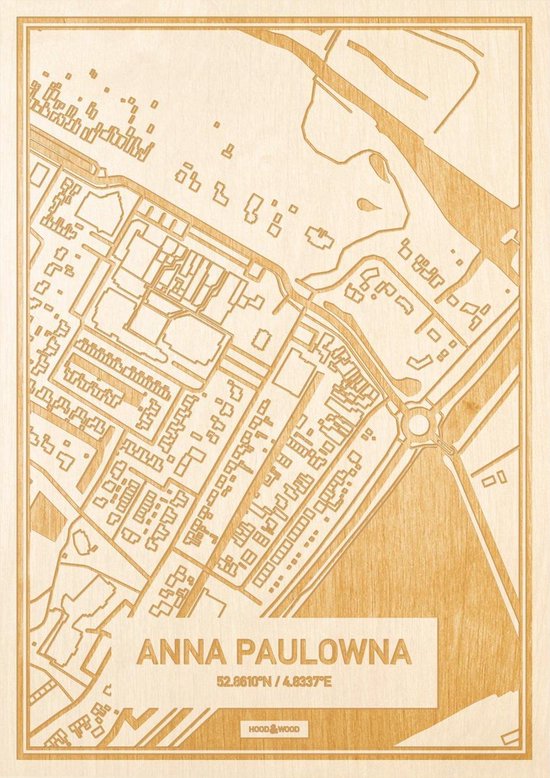 Kaart Anna Paulowna - Gegraveerde stadskaart Hood&Wood - Hout, A4 | bol.com