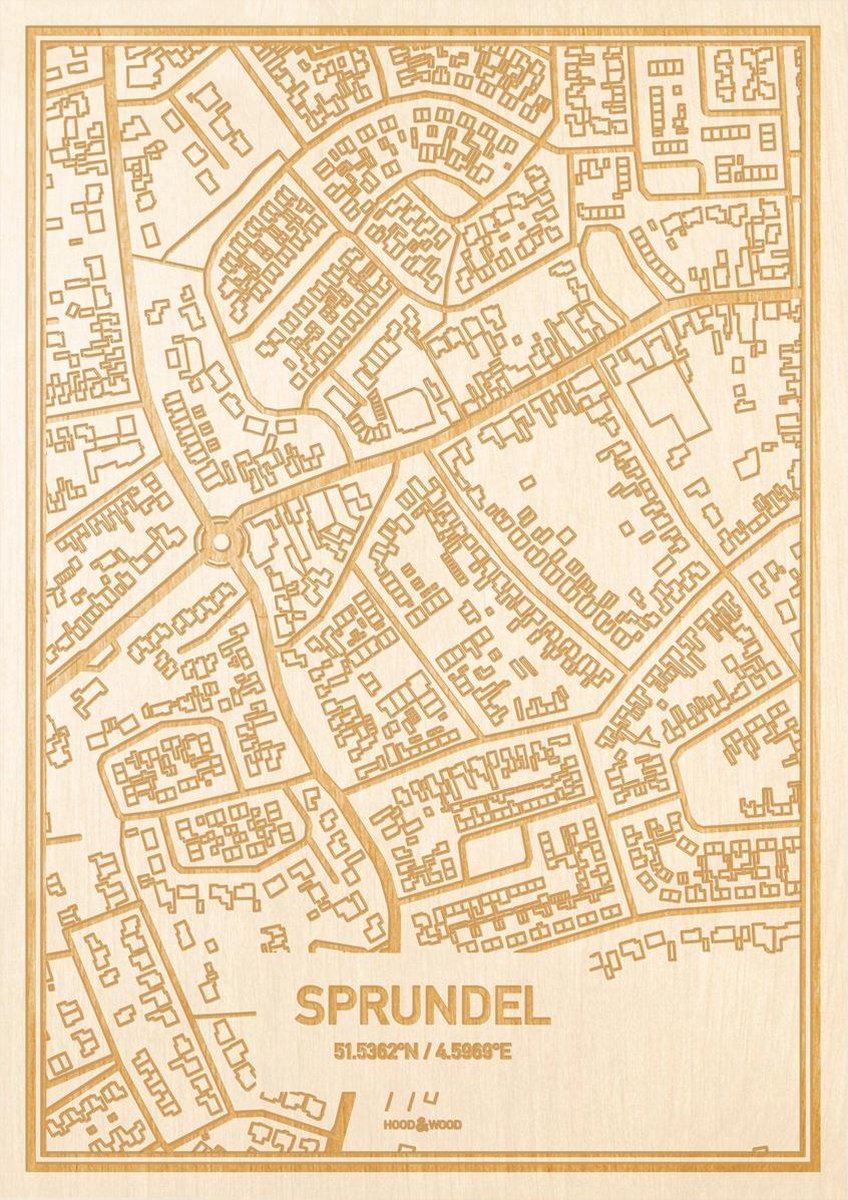 Kaart Sprundel - Gegraveerde stadskaart Hood&Wood - Hout, A4 | bol.com