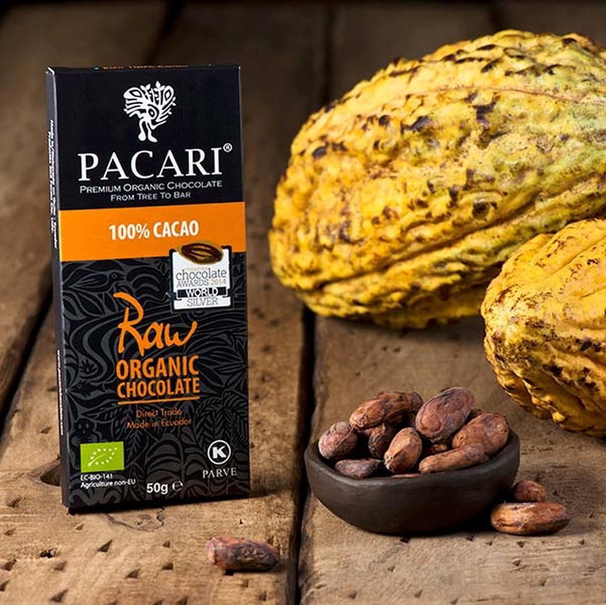 Pacari Chocolade Reep Raw 100% Cacao Suikervrij - 50 gram | bol.com
