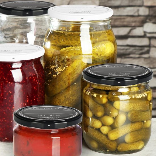 12x weckpotten met schroefdeksel in zwart-wit - TOT Ø 82 mm - tot ca ...