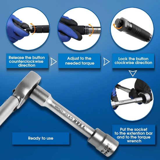 Momentsleutel 28-210 Nm SET met breukvaste bandsleutel en dopsleutels ...