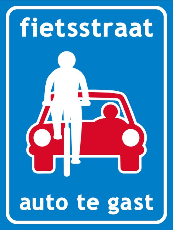 Fietsstraat auto te gast bord - Bord 300 x 400 mm - (Aluminium) | bol