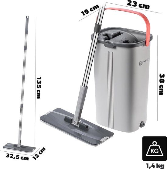 Vlakke Mop met Waterscheiding en Dubbele Emmer voor Vloerreiniging ...