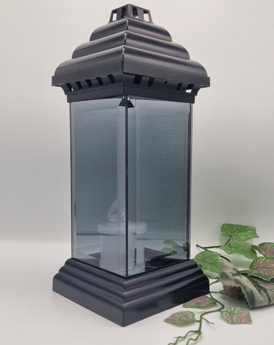 Herdenkingslicht - L-9g - Lantaren - Zwart - Grijs glas - Spiegel ...