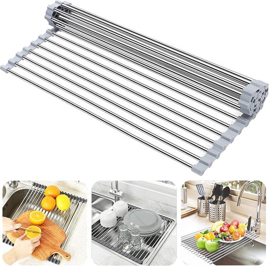 Drainer Rack 43×35cm - Roll Up Dish Drainer Mat - Roestvrij staal ...