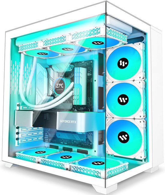 ATX-Tower Gaming PC Behuizing met Gehard Glas en 9 ARGB Ventilatoren ...