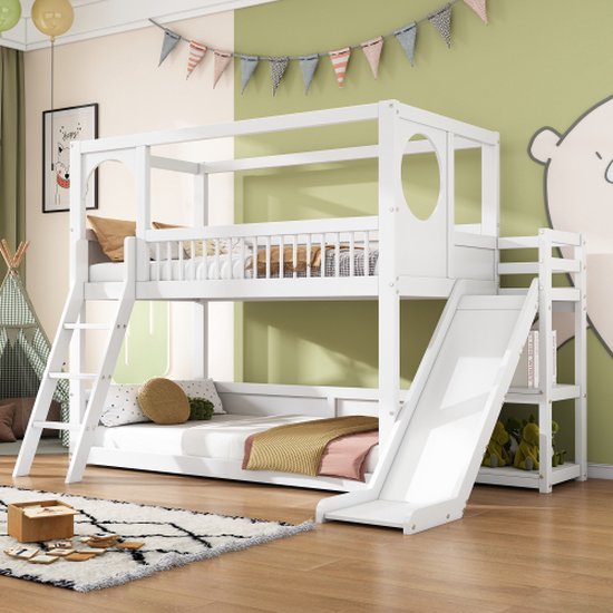 Kinderstapelbed, multifunctioneel kinderbedje, met planken, met ...