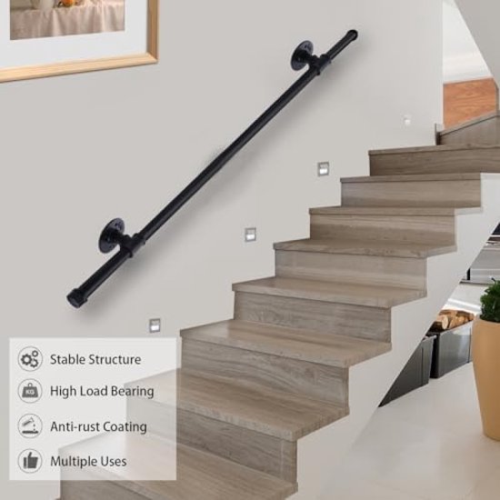 Leuningleuningen voor trappen, 1 m leuningen trappen, zwarte leuning rail voor trappen... | bol