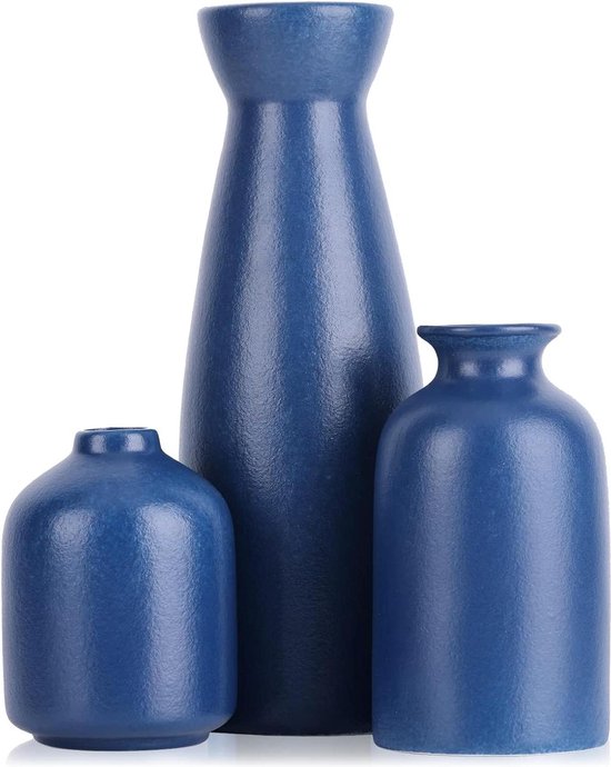 Ceramic Vase Set - 3 Navy Blue Vases - Farmhouse Country Decor | bol