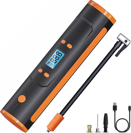 Bandenpomp met drukmeter Draagbare mini-luchtpomp 6000 mAh 150 psi accu fietspomp... | bol