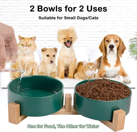 Ceramic Dog Bowl with Stand - 800 ml Double Bowl and Water Bowl for ...