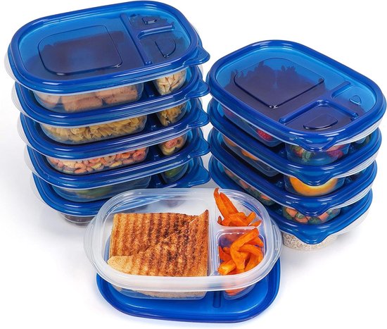 3 Compartments Deep Food Containers with Lids 780ml (10 Pack) - BPA ...
