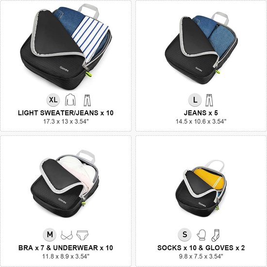 Compression Packing Cubes - Square Suitcase Organiser Black - Set of 4 ...