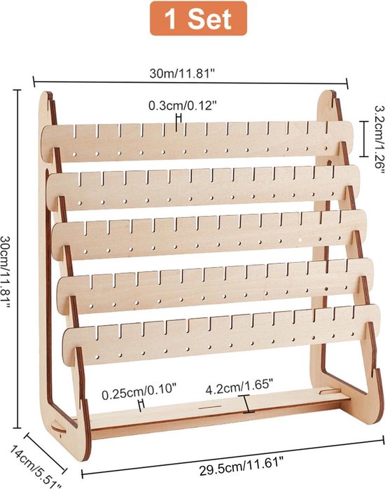 5-tier Houten Oorbel Display Stand - Oorbellen Organiser 65 Gaten ...